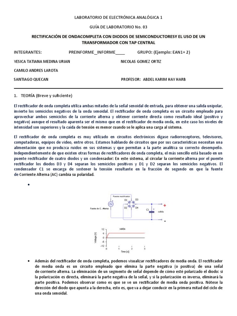 Informe Guia 3 | PDF | Rectificador | Diodo