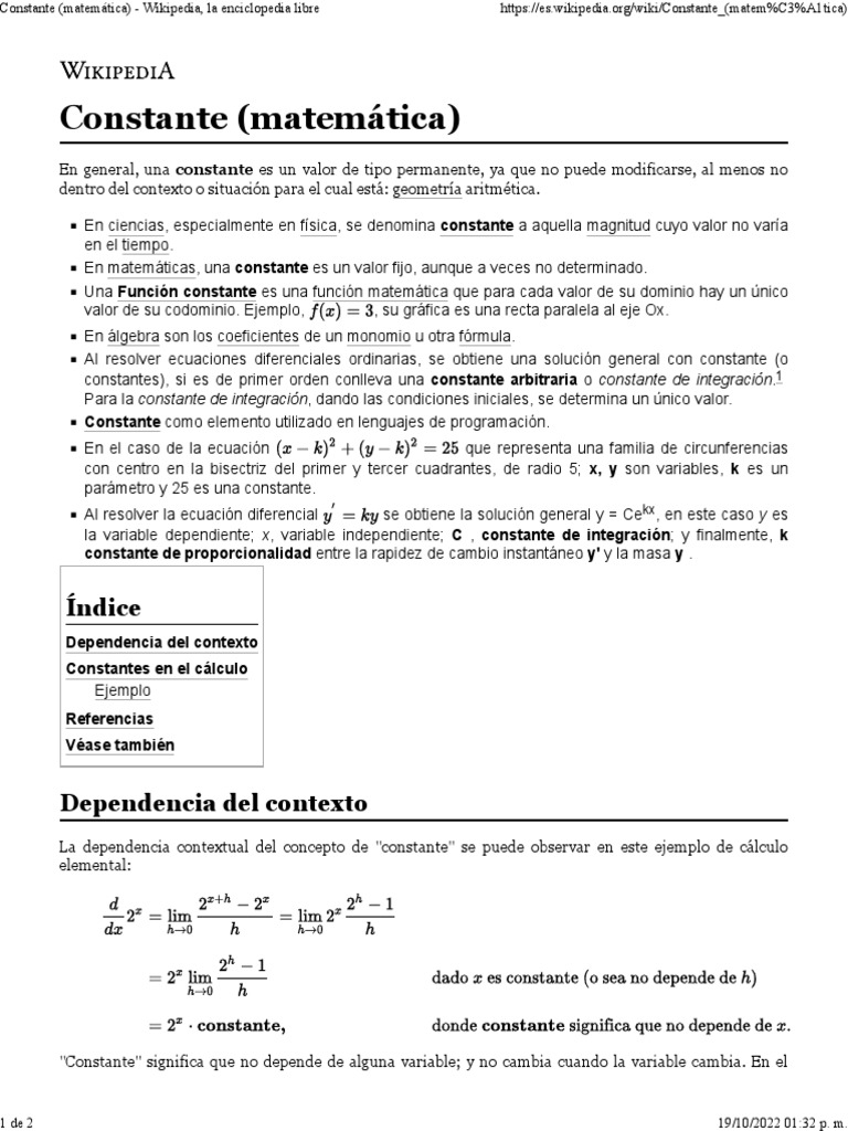 Constante (Matemática) - Wikipedia, La Enciclopedia Libre | PDF ...