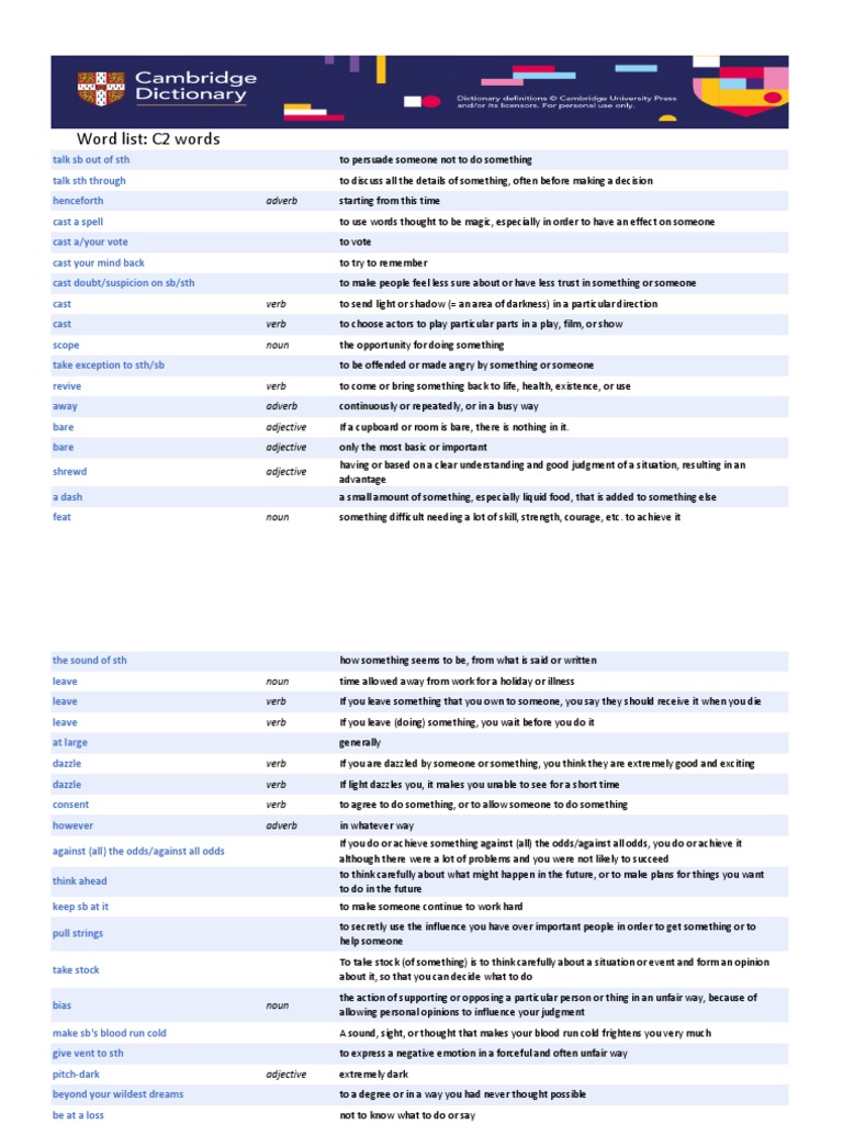 C2 Words | Download Free PDF | Adjective | Verb