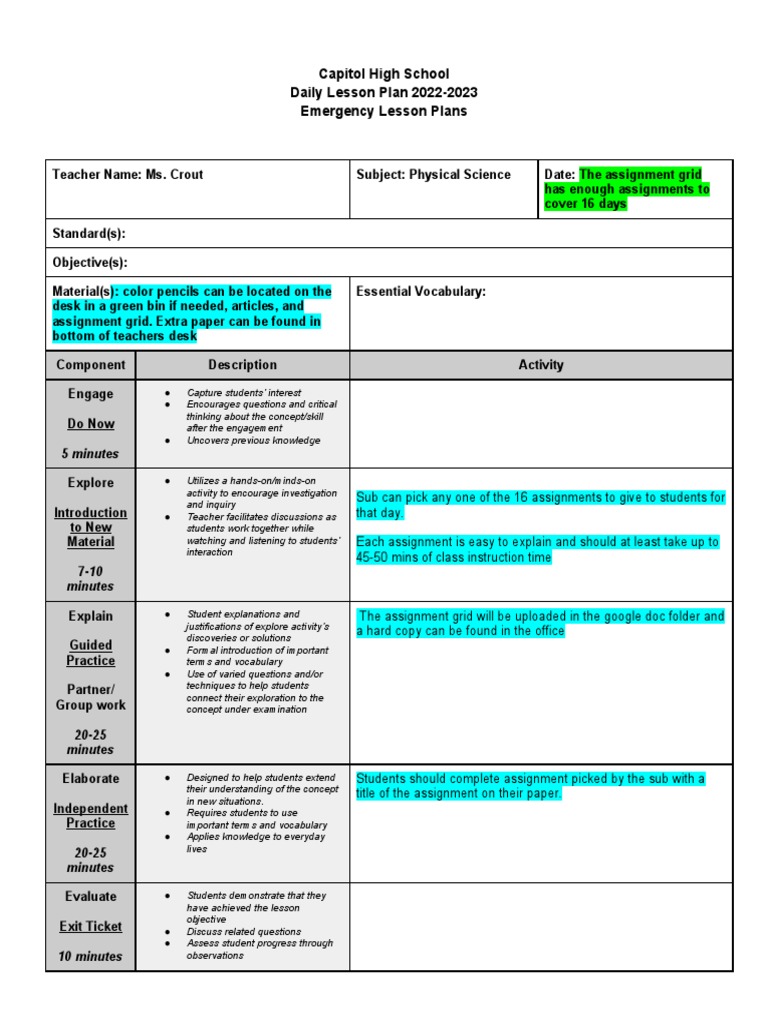 Emergency Lesson Plan | Download Free PDF | Critical Thinking | Knowledge