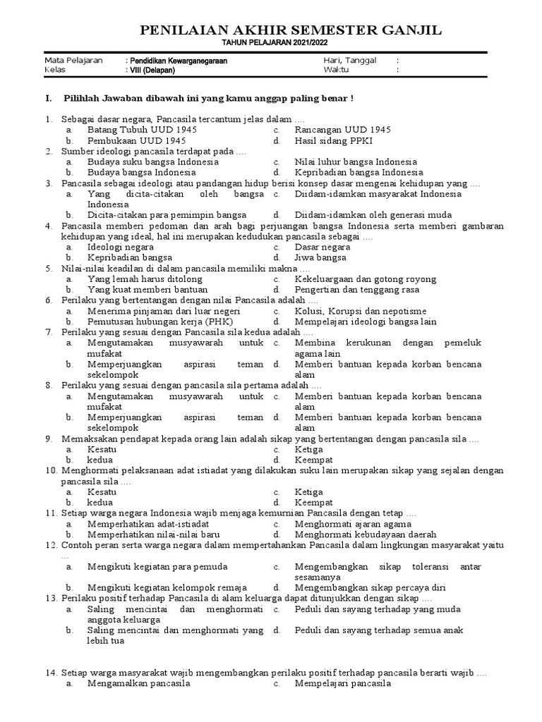 Soal Pas PKN Kelas 8 | PDF