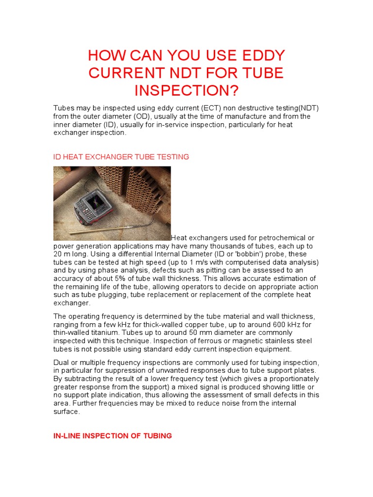 Eddy Current NDT for Tube Inspection | PDF | Pipe (Fluid Conveyance ...
