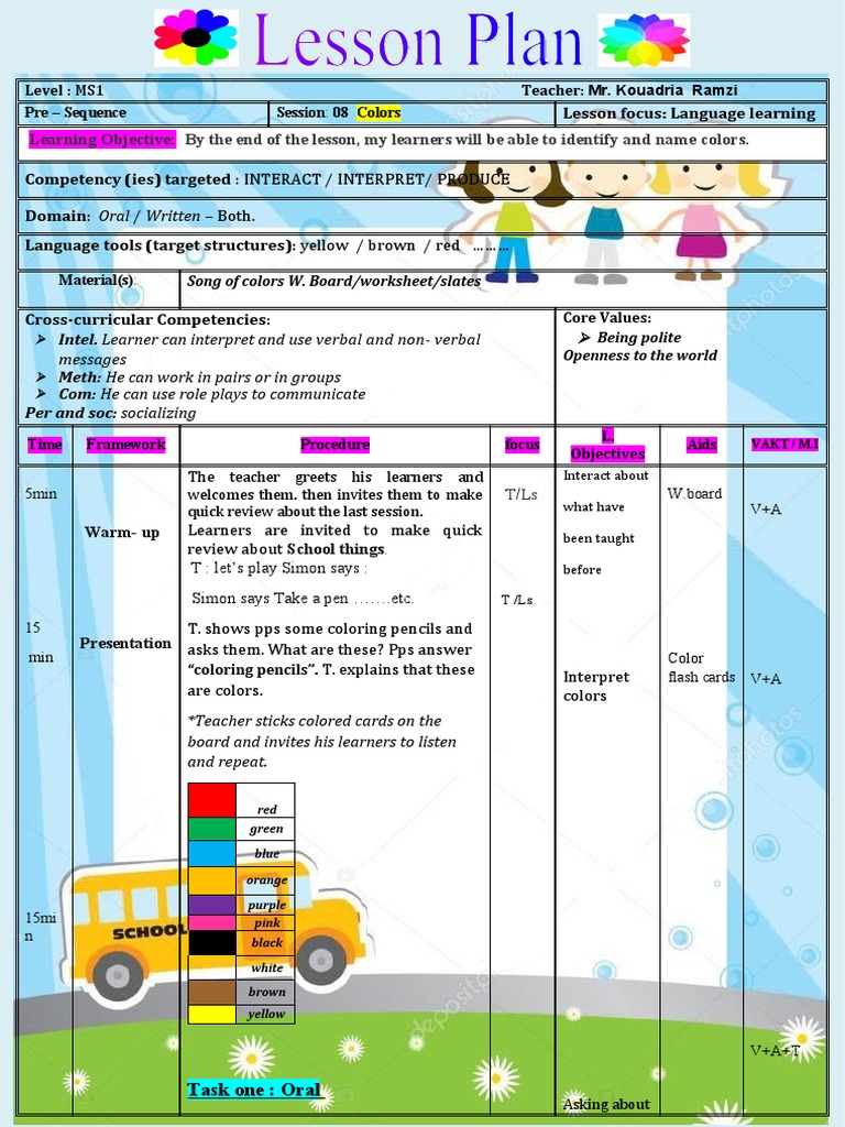 1MS - Lesson-Plan-Colors - Ramzi Kouadria | PDF | Behavior Modification ...