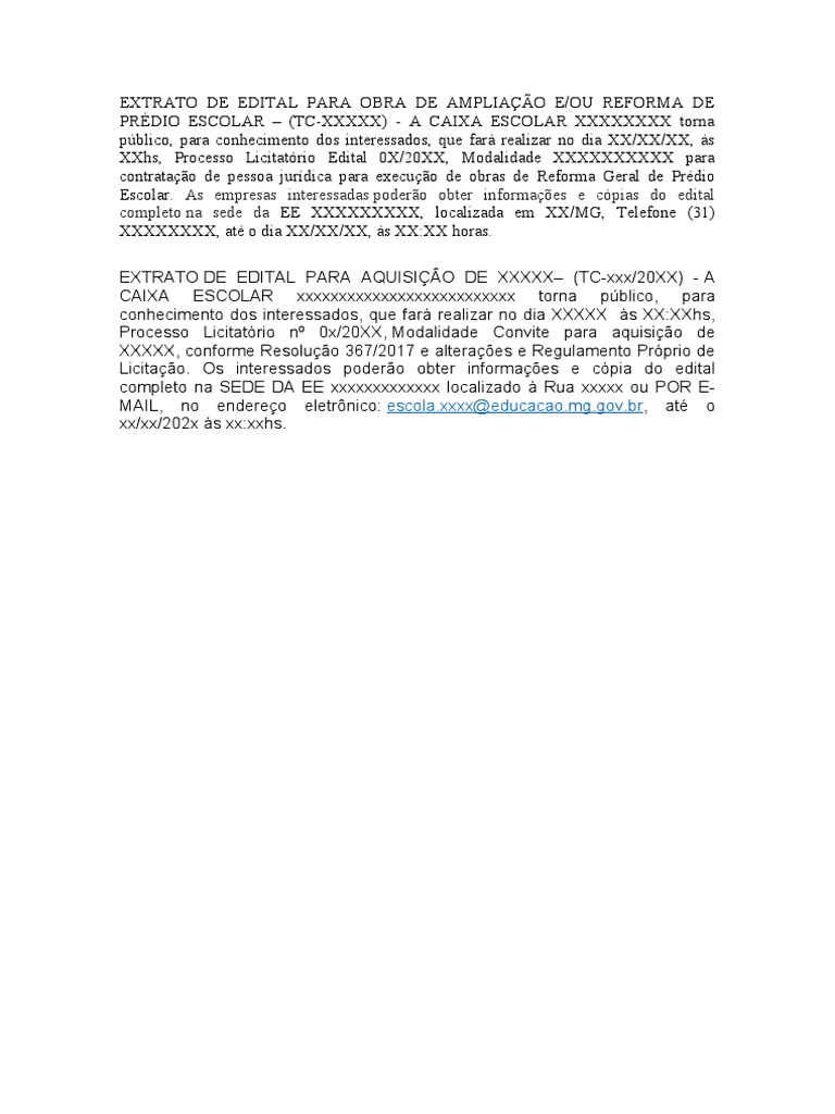 Modelos Extrato de Edital para Obra e Processos Diversos Sem Publicação ...