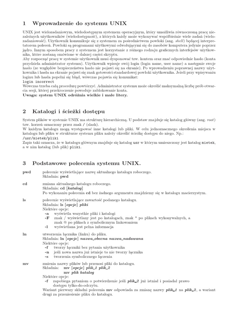 Wprowadzenie Do Systemu Unix cz1 | PDF