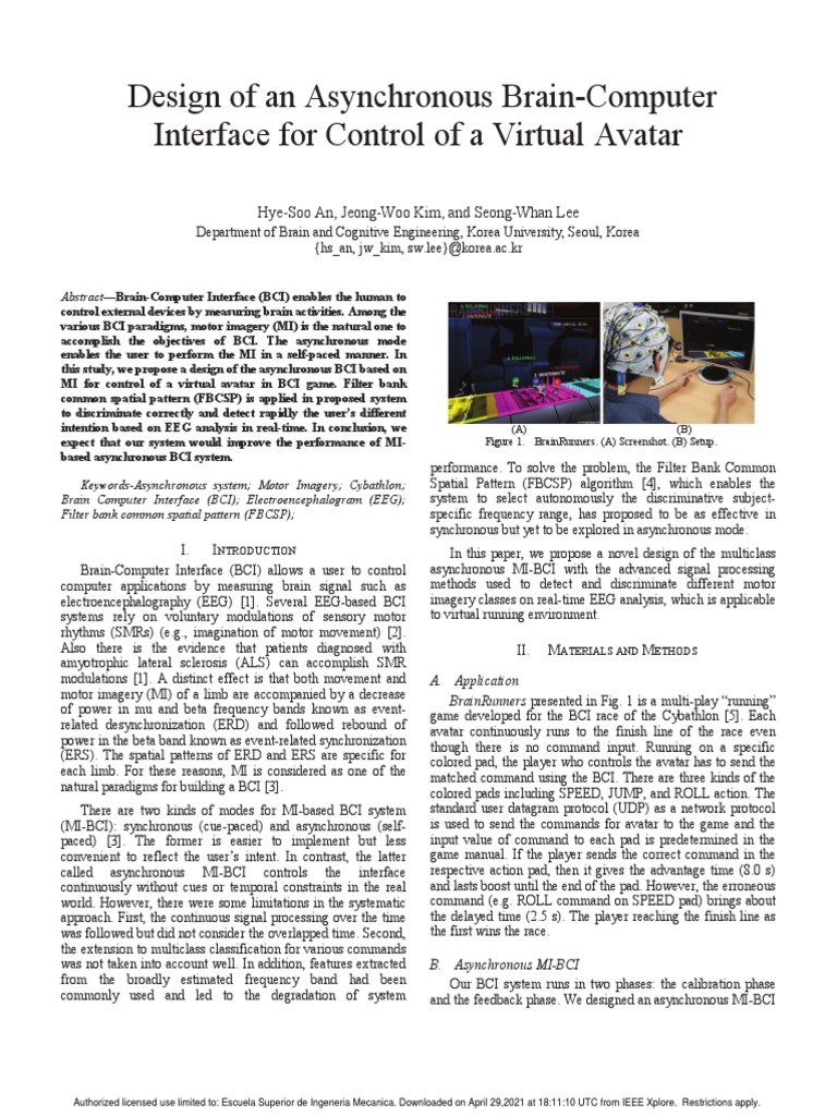 Design of An Asynchronous Brain Computer Interface For Control of A Virtual Avatar | PDF ...