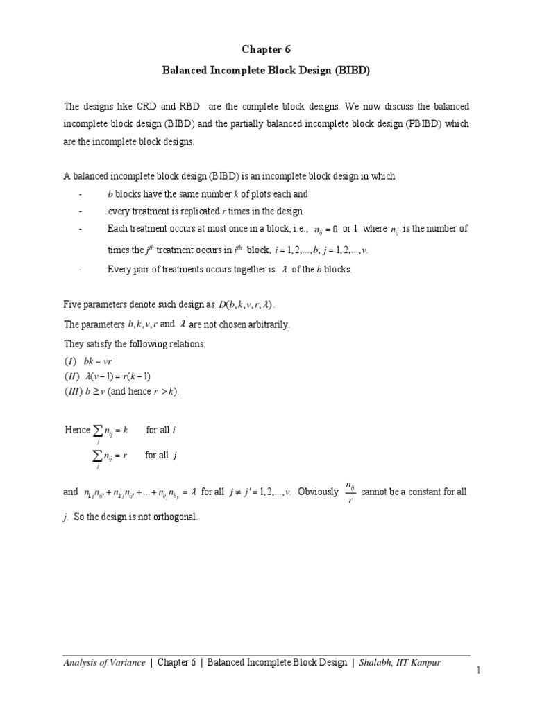 Chapter6 Anova Bibd | PDF | Mean Squared Error | Estimator