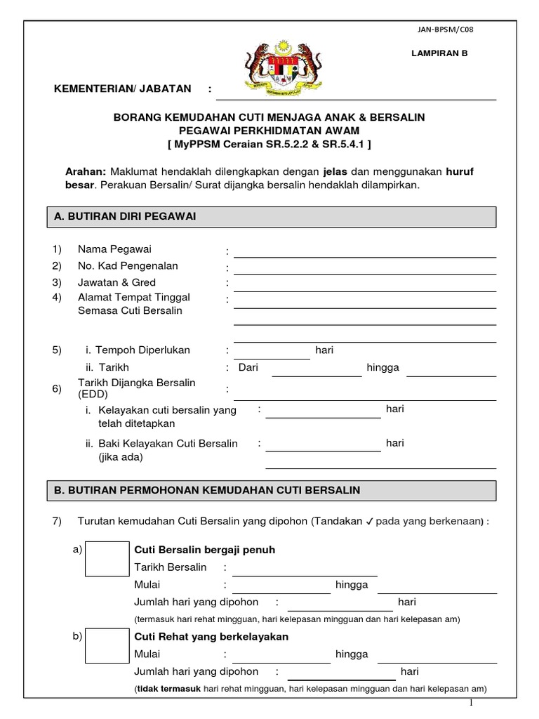 8 BORANG CUTI BERSALIN MENJAGA ANAK-new | PDF