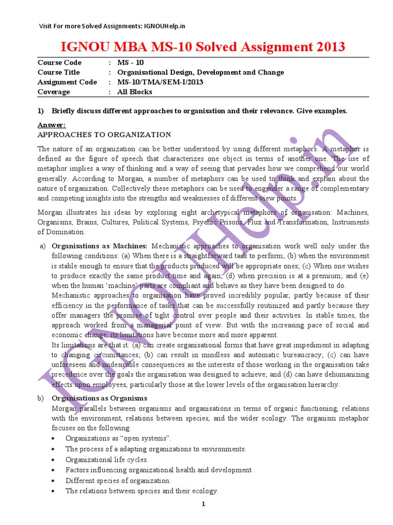 IGNOU MBA MS-10 Assignment Overview | PDF | Thought | Medical Diagnosis
