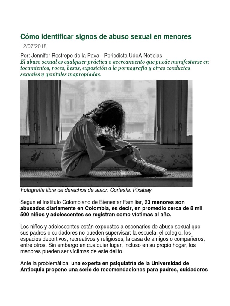 Como Detectar El Abuso Sexual Infantil Pdf Abuso Sexual Adolescencia 5301