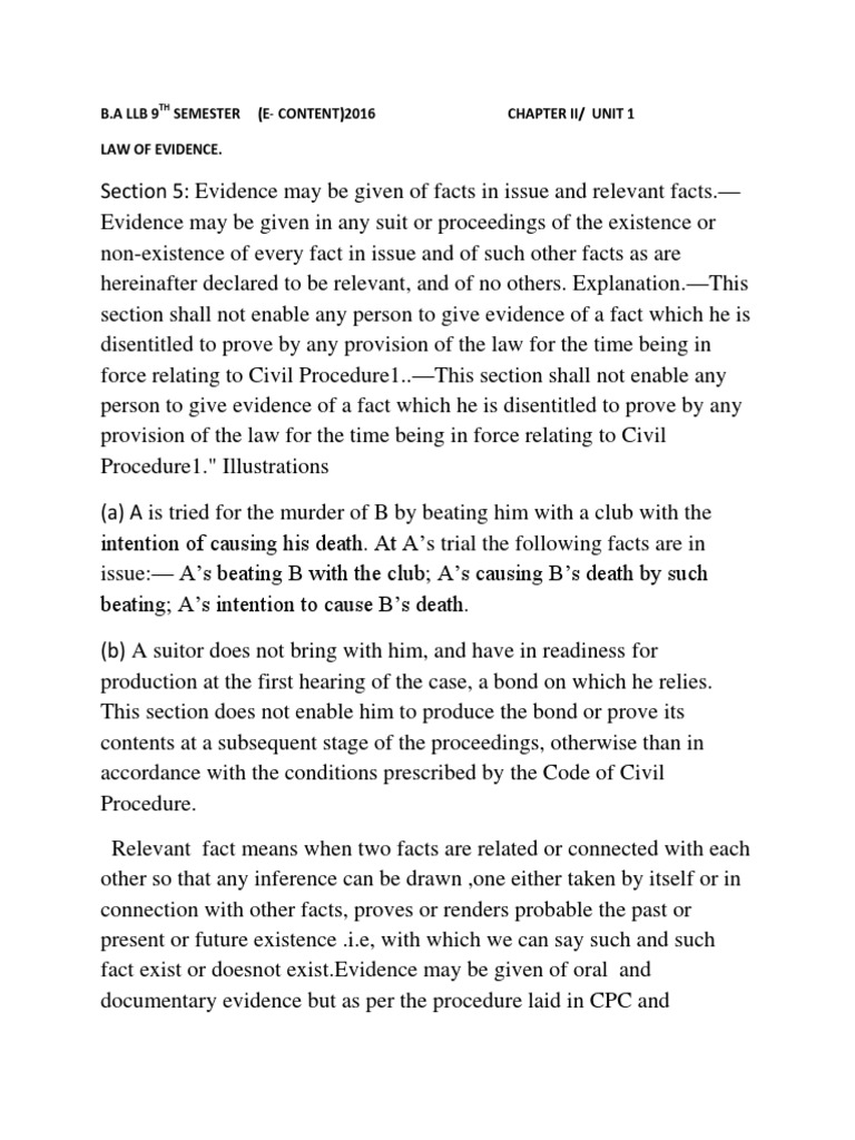 Evidence Act provisions on facts in issue and relevant facts | PDF ...
