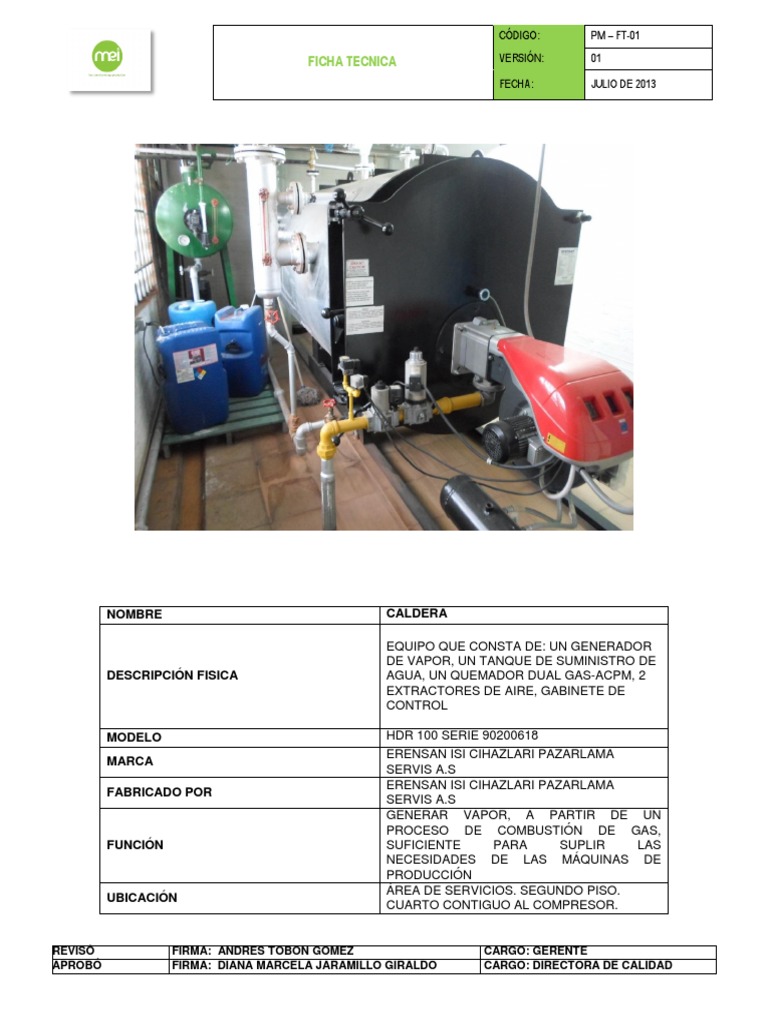 Ficha Técnica Caldera | PDF | Vapor | Máquina de vapor