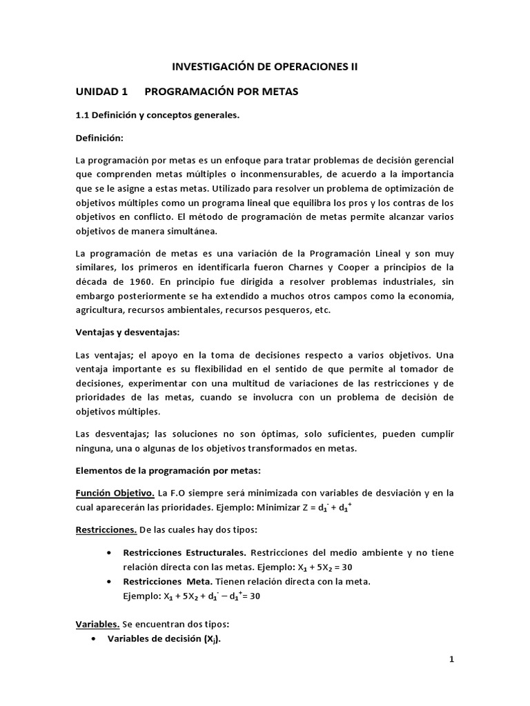 UNIDAD 1 Programación Por Metas | PDF | Programación lineal ...