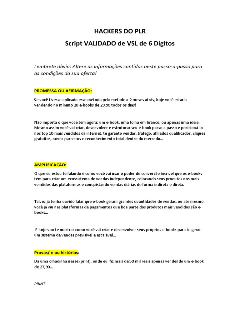 Script VALIDADO de VSL de 6 Dígitos | PDF | Mercado (economia) | Dinheiro