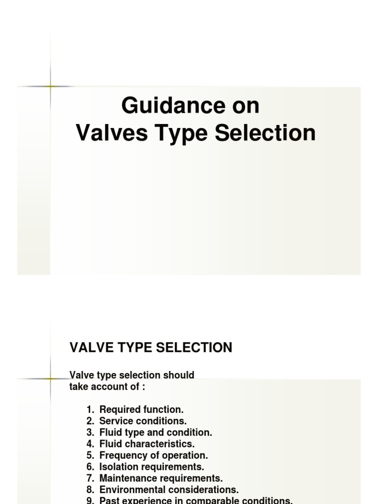 Valve Type Selection Guide | PDF | Home & Garden