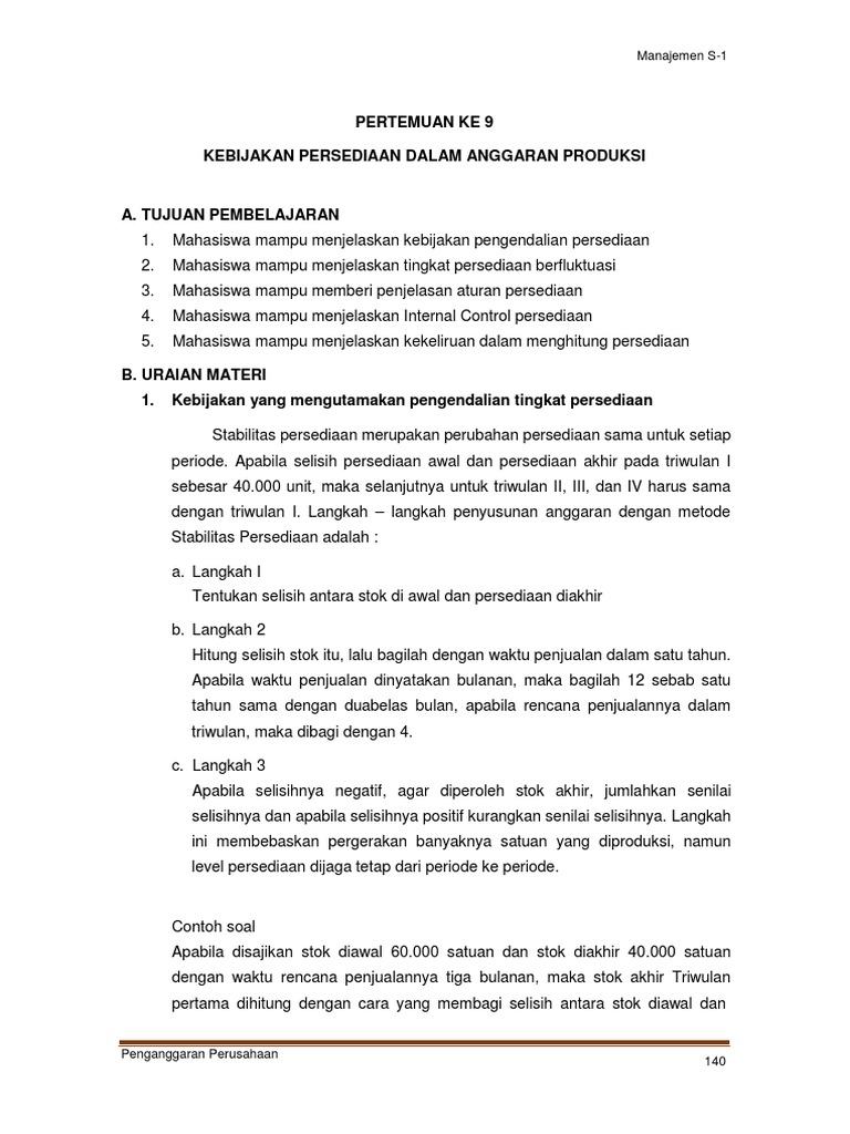 Kebijakan Persediaan Dalam Anggaran Produksi | PDF | Pengelolaan Keuangan & Uang