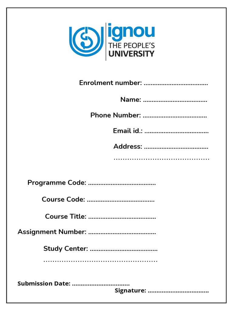 IGNOU Assignment Front Page Template | PDF