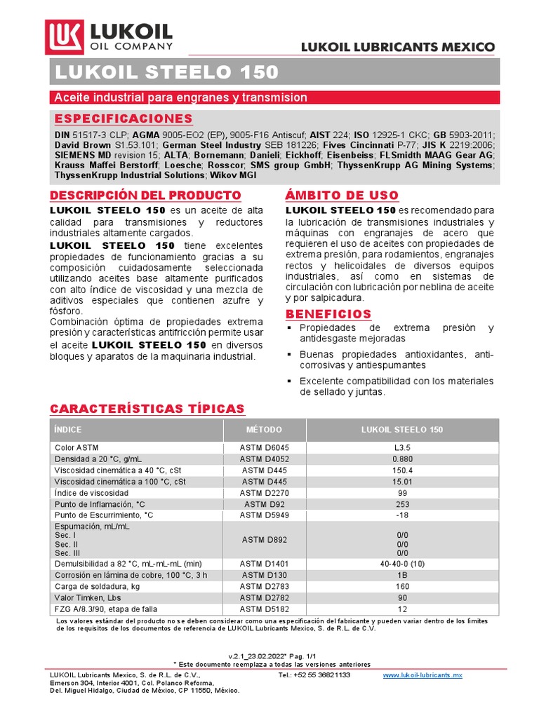Tds Lukoil Steelo 150 v.2.1 Esp | PDF | Materiales | Bienes manufacturados