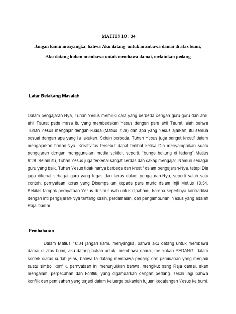 Matius 10 - 34 | PDF | Agama & Spiritualitas