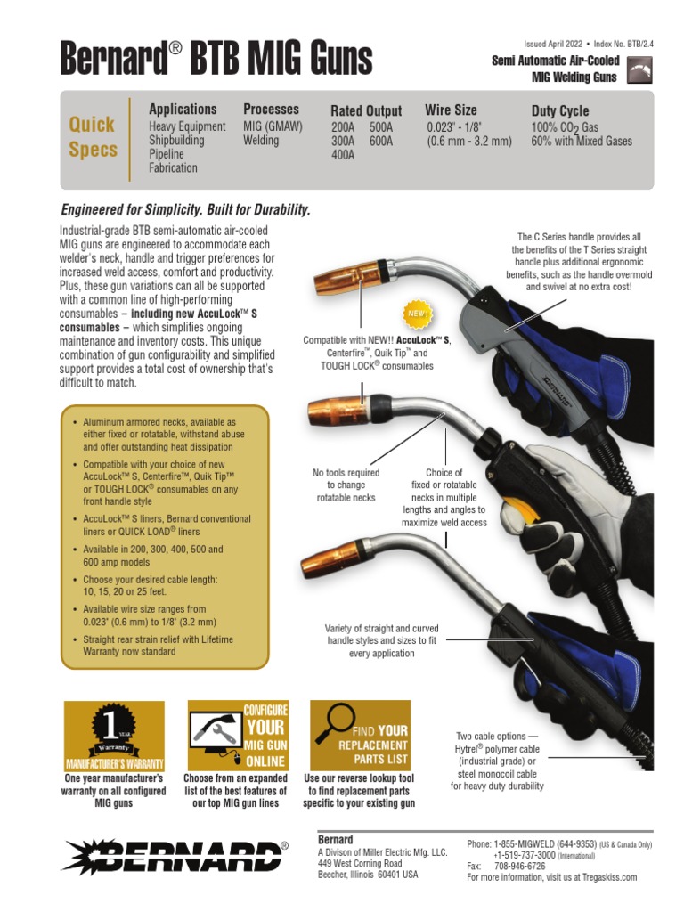 BTB24 Bernard BTB MIG Guns English 400 AM SERIE T | PDF | Welding ...