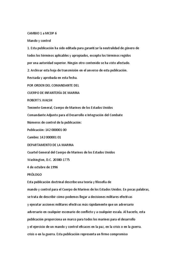 CAMBIO 1 A MCDP 6 REQUERIMIENTO B | PDF | Planificación | Cuerpo de ...