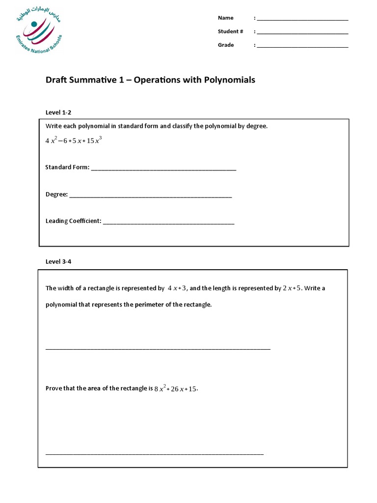Summative 1 - Polynomials | PDF | Polynomial | Multiplication