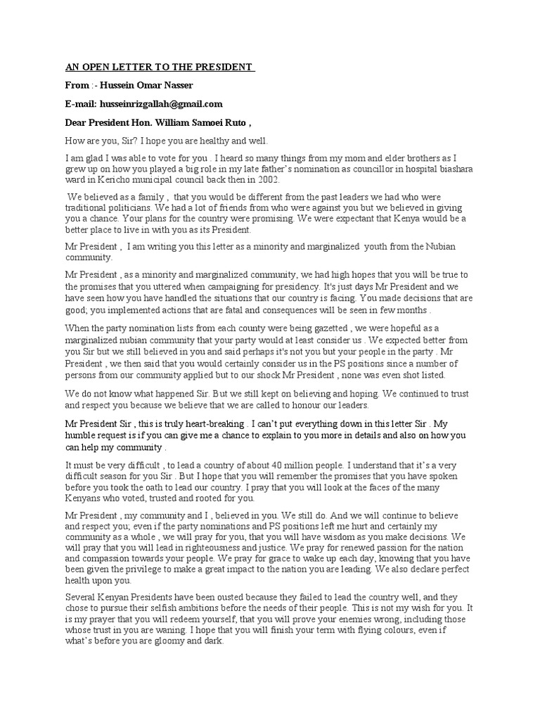 An Open Letter To President William Samoei Ruto | PDF | Politics