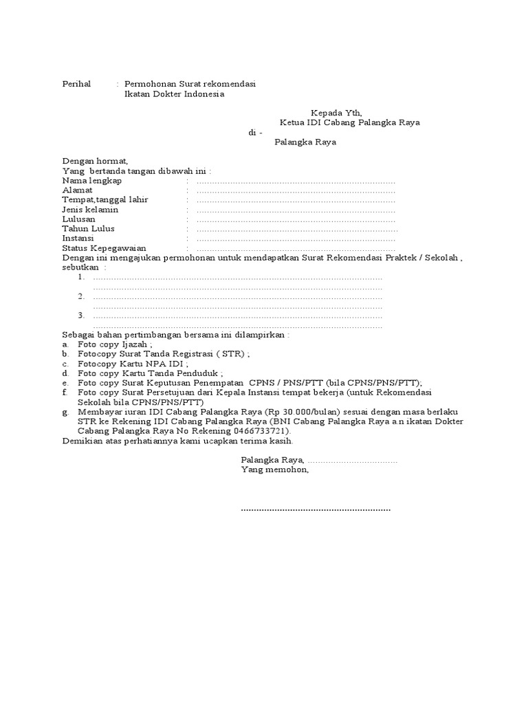 Formulir Permohonan Rekomendasi - KOTA | PDF