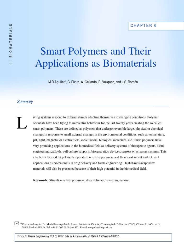 Smart Polymers and Their Applications As Biomaterials: M.R.Aguilar, C ...