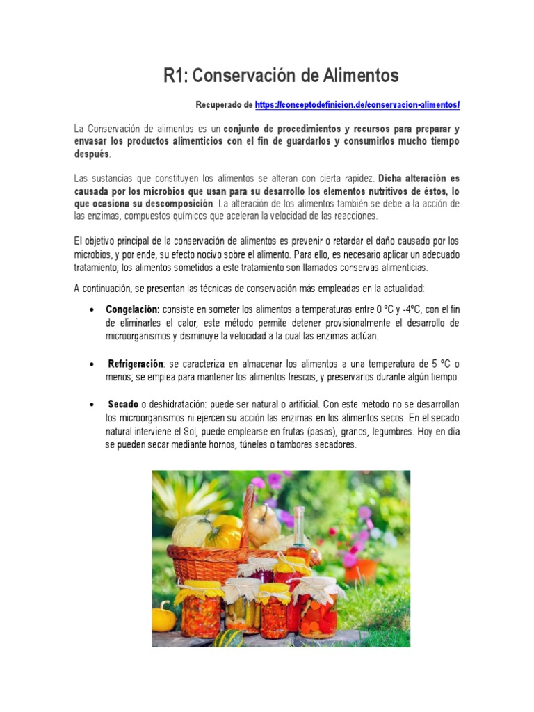 R1 Conservación de Alimentos | PDF | Alimentos | Conservación de los ...
