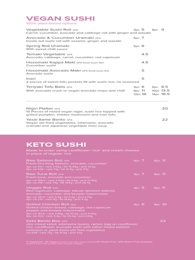 Jizo Keto & Vegan Menu | PDF | Sushi | East Asian Cuisine