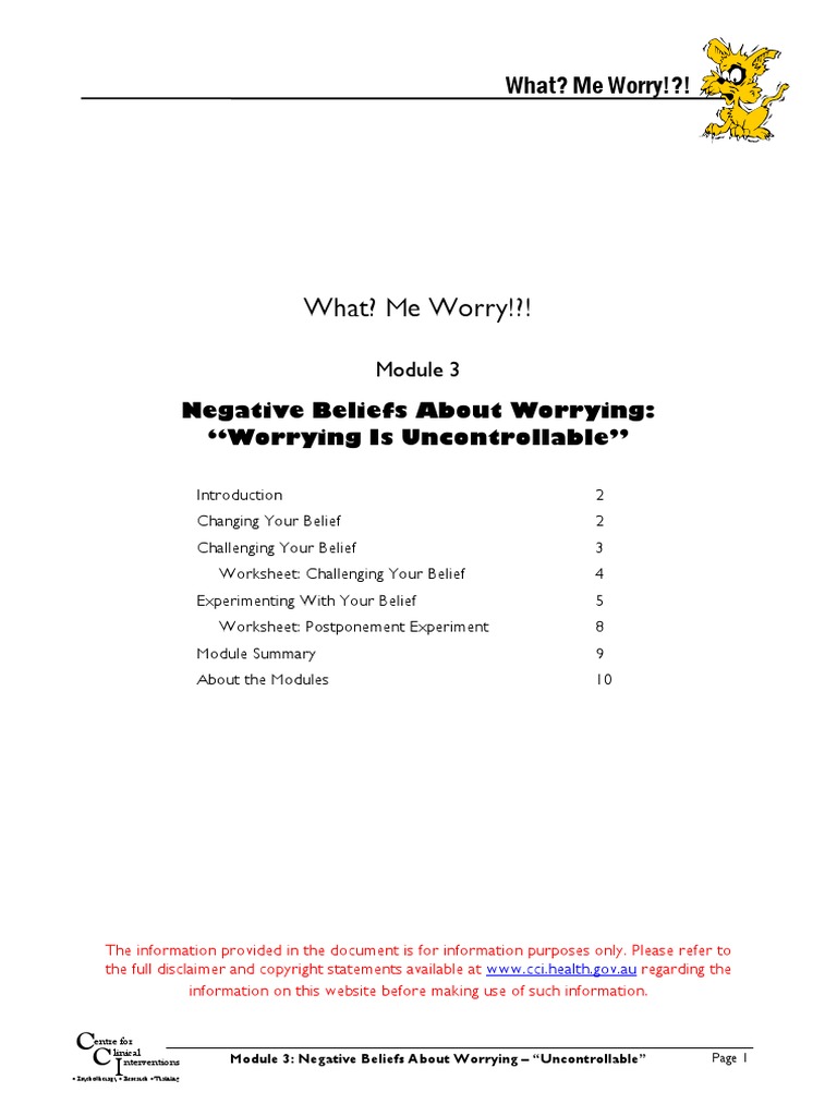 What Me Worry 03 Negative Beliefs About Worry Uncontrollability ...