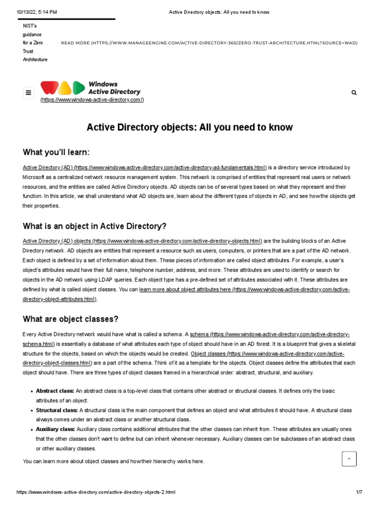 Active Directory Objects All You Need To Know Pdf Active Directory Class Computer