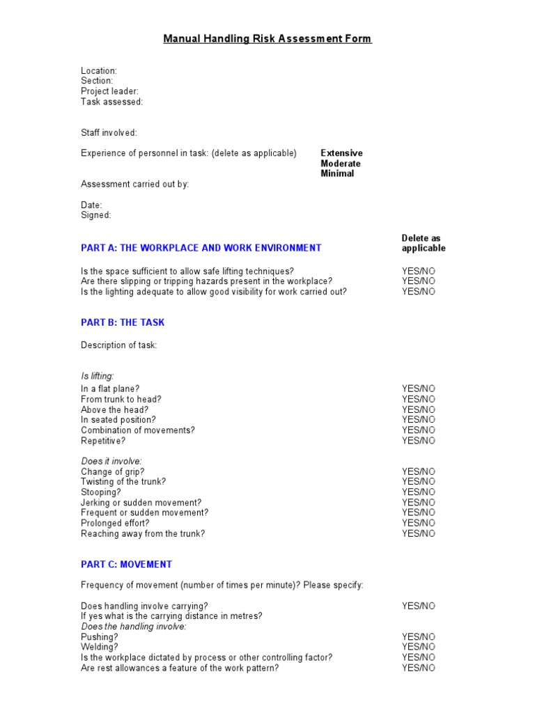 Form Manual Handling | PDF | Risk | Wellness
