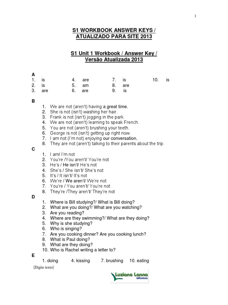 S1 Answer Key Vers o 2013 Online | PDF