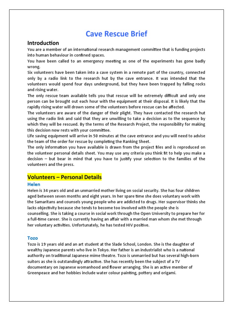 Cave Rescue Assignment 1 | PDF | Alcoholism
