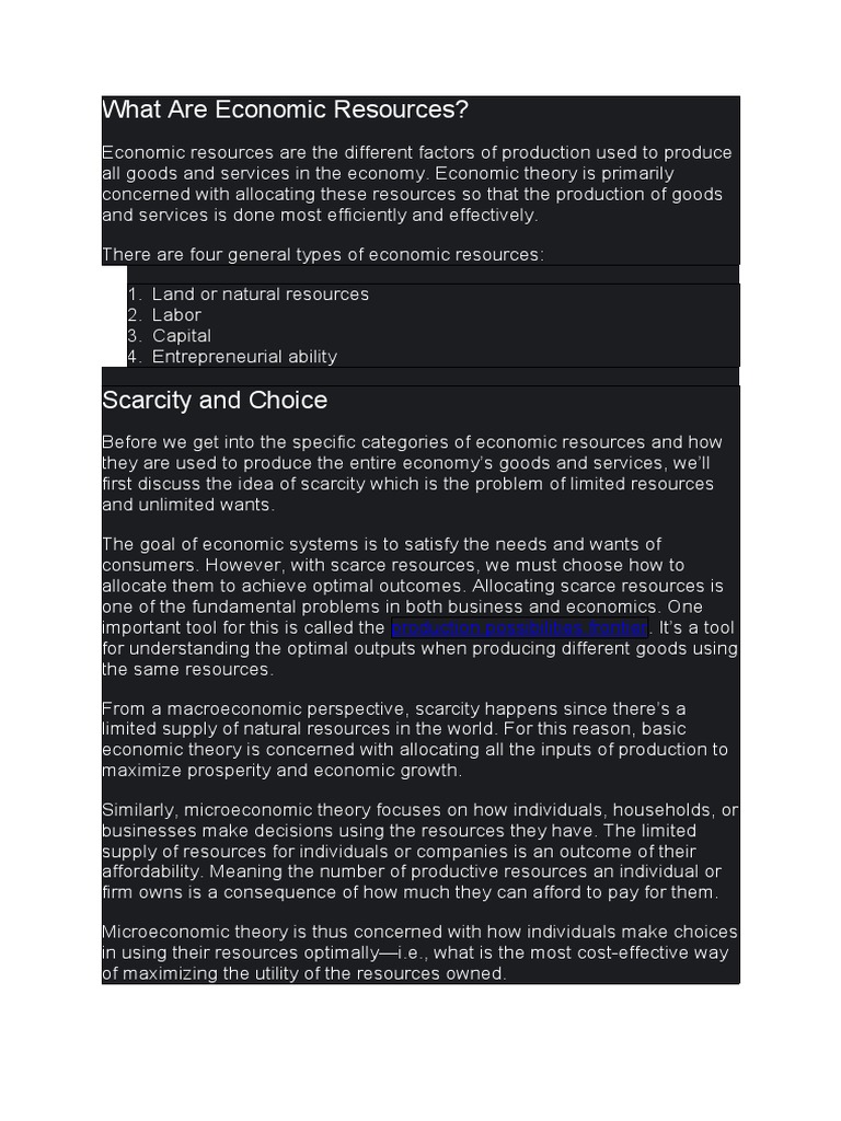 What Are Economic Resources | PDF | Economics | Entrepreneurship