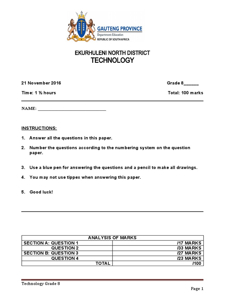 Tech GR 8 November Exam | PDF | Gear