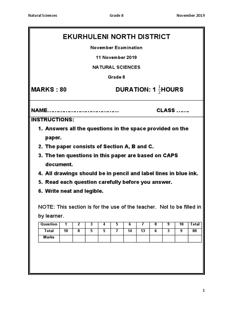 Natural Sciences Grade 8 November 2019 | PDF | Planets | Rainbow