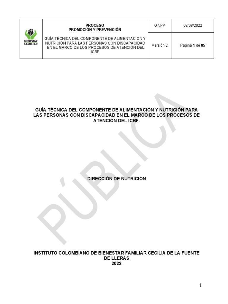 Guía Técnica Del Componente de Alimentación Y Nutrición para Las ...