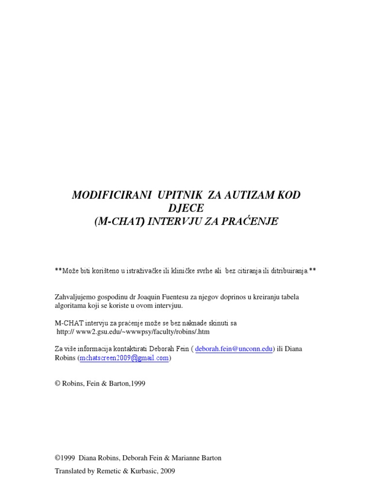 M CHAT Bosnian Follow Up | PDF | Language Arts & Discipline
