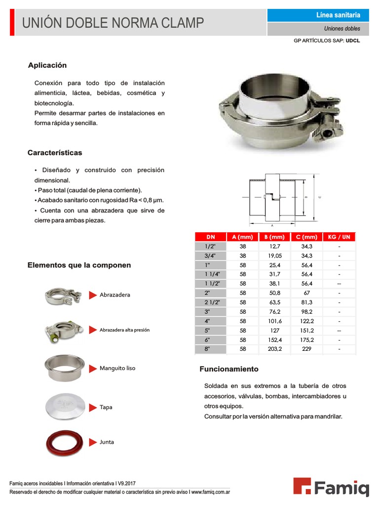 Especificaciones de Abrazaderas Clamp | PDF | Ingeniería Química ...