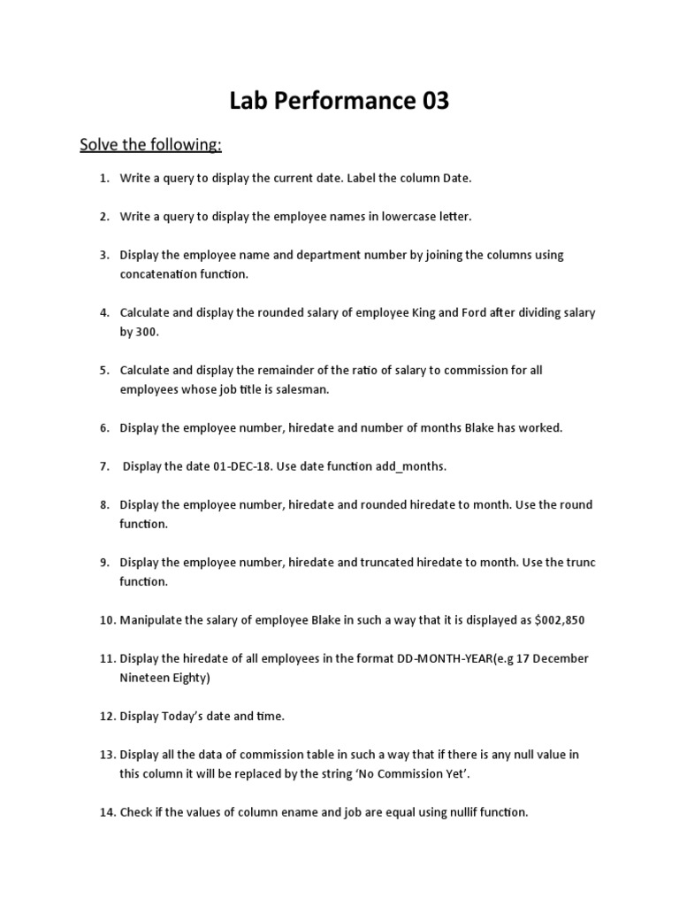 SQL Queries for Employee Data Analysis | PDF | Databases | Computer Science