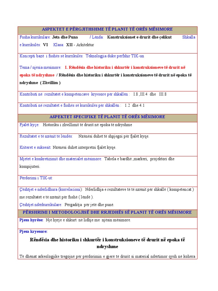PËRGADITJA E ORËVE MËSIMORE - Konstruksionet e Drurit Dhe Çelikut KL ...