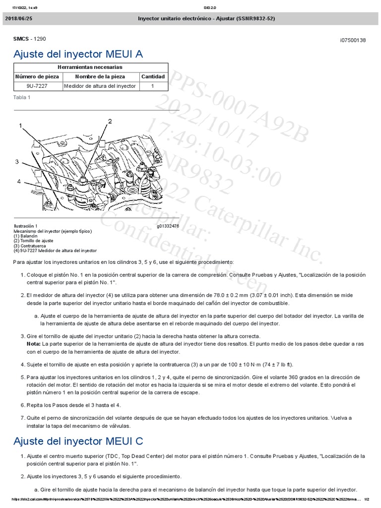 Ajuste Inyector MEUI Motor C15, C18 | PDF | Tornillo | Propulsión