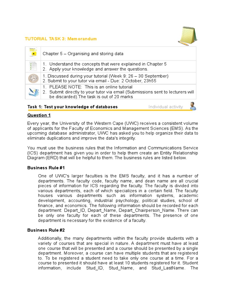 Tutorial 3 Databases Ifs132 2022 Memo Final Pdf Data Management Cognitive Science