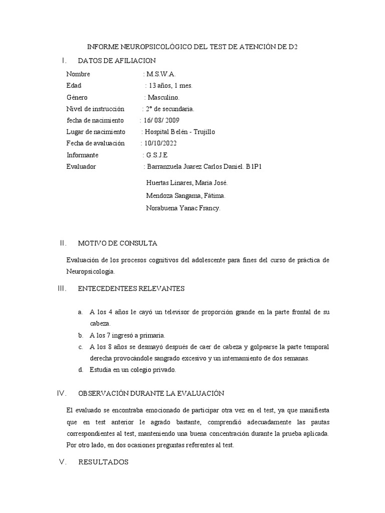 Del Test de Atención de D2 | PDF | Ciencia cognitiva | Sicología