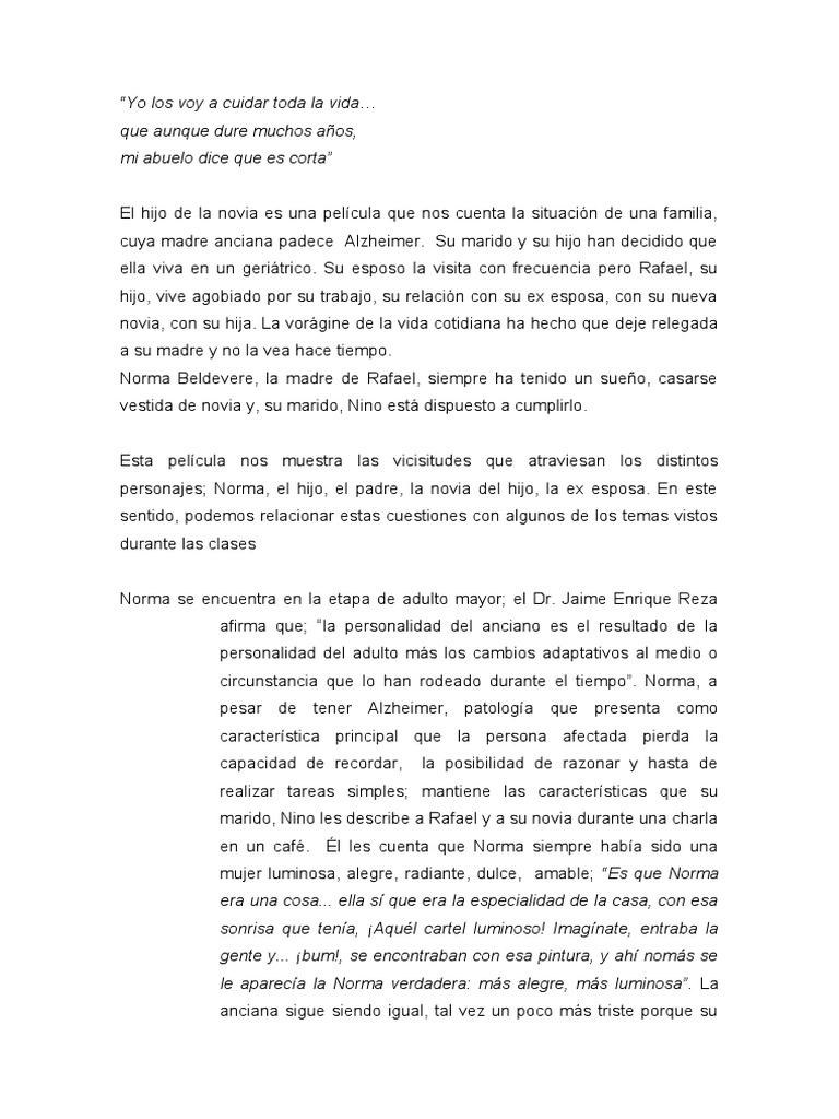 El Hijo de La Novia | PDF | Enfermedad de Alzheimer | Vejez