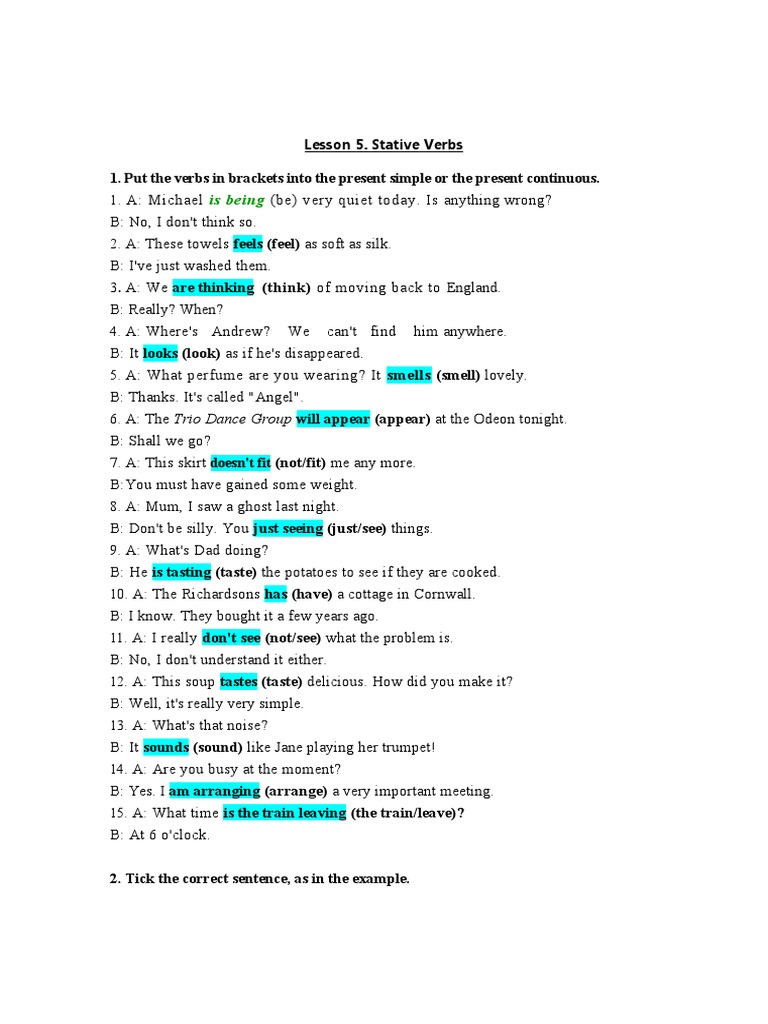 Lesson 5 Stative Verbs Pdf