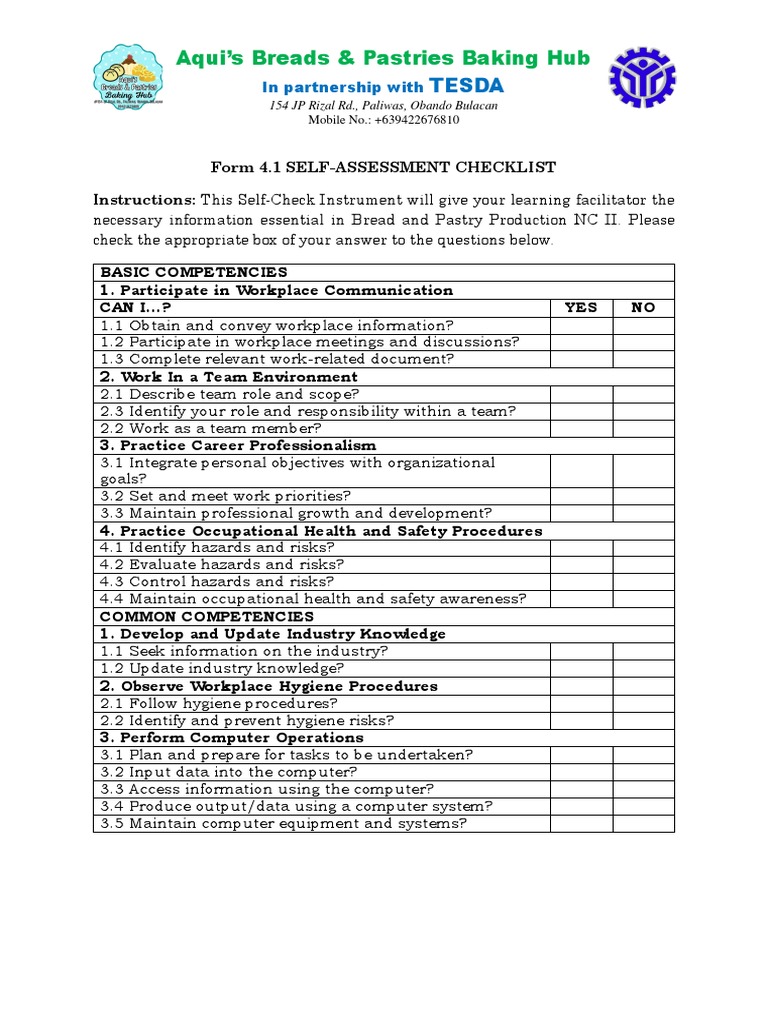02-Self-Assessment Checklist | PDF | Cakes | Occupational Safety And Health